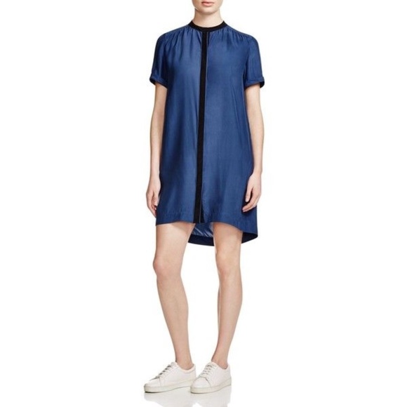 Frame Denim | Dresses | Frame Le Flutter Navy Blue Black Trim Silk ...
